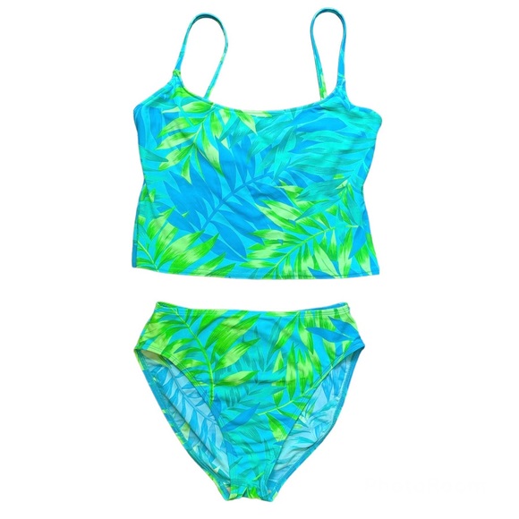 Swim | Vtg Y2k Tankini Swim Set Sz 12 Neon Abstract Palm Print High ...